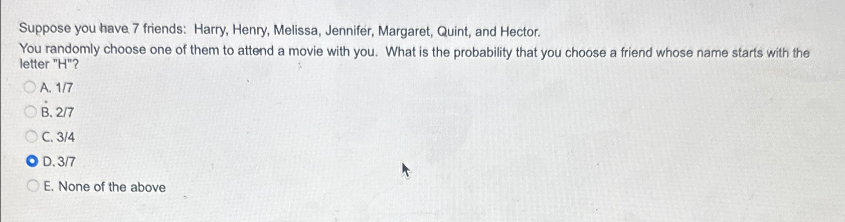 Solved Suppose you have 7 ﻿friends: Harry, Henry, Melissa, | Chegg.com