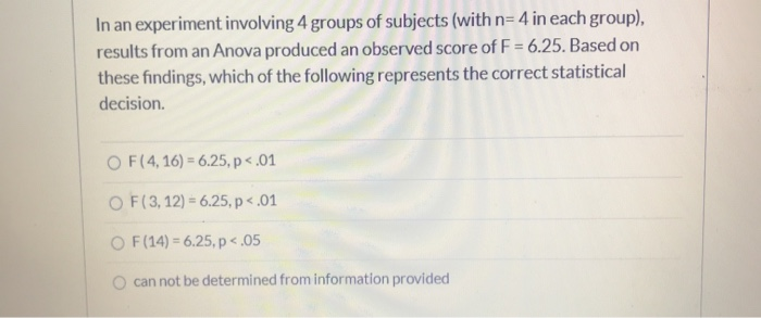 Solved In an experiment involving 4 groups of subjects (with | Chegg.com