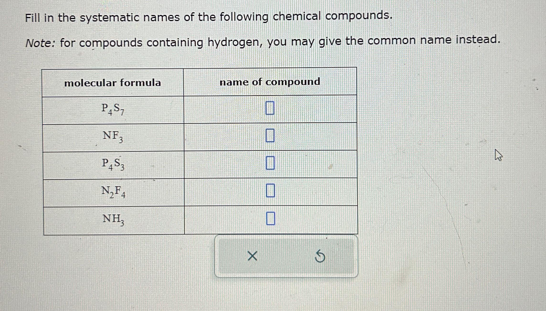 Solved Fill in the systematic names of the following | Chegg.com