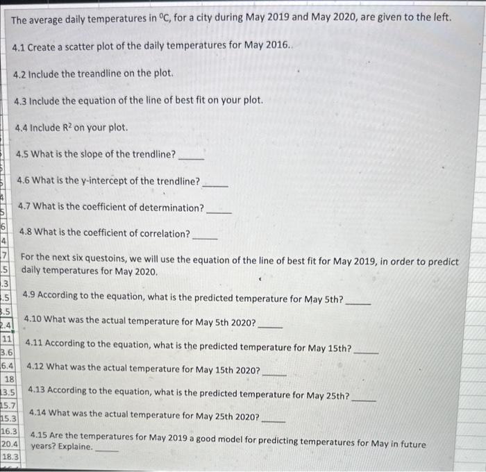 Solved The average daily temperatures in ∘C, for a city | Chegg.com
