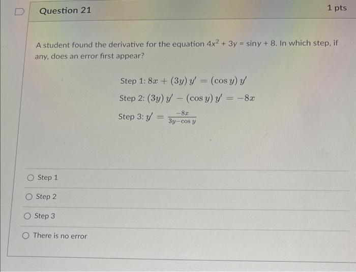Solved A student found the derivative for the equation | Chegg.com