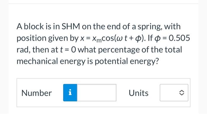 Solved A block is in SHM on the end of a spring, with | Chegg.com