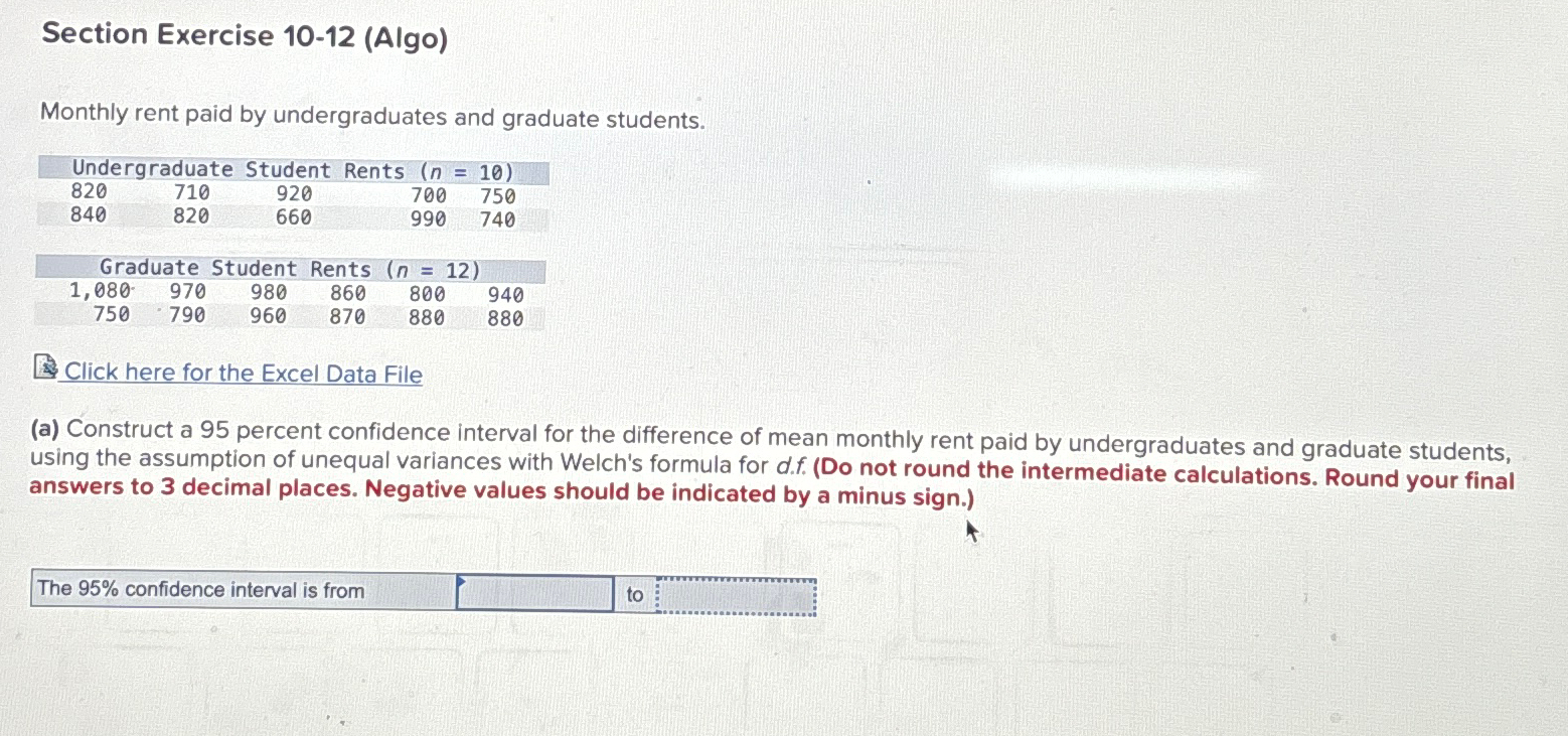 Solved Section Exercise 10-12 (Algo)Monthly rent paid by | Chegg.com