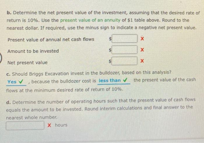 Solved Net Present Value Method-Annuity Briggs Excavation | Chegg.com