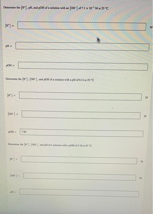 Solved Determine the (H+).pl, and pol of a solution with an | Chegg.com