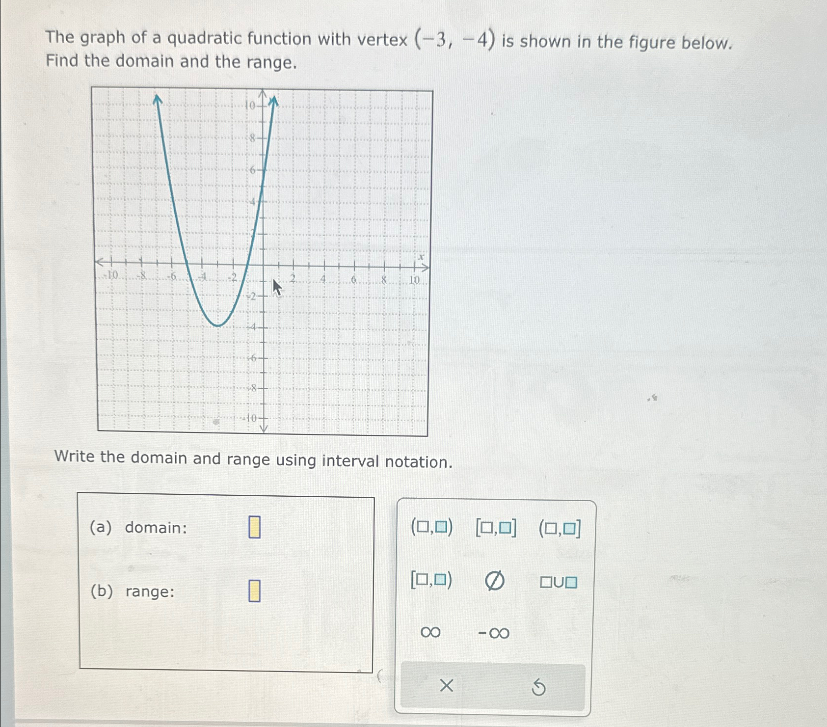 Solved The graph of a quadratic function with vertex (-3,-4) | Chegg.com