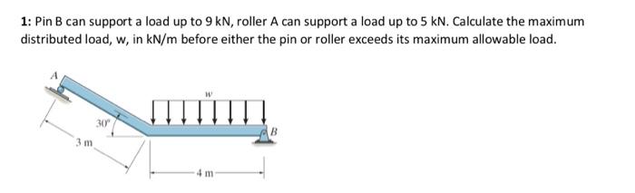Solved 1: Pin B can support a load up to 9kN, roller A can | Chegg.com