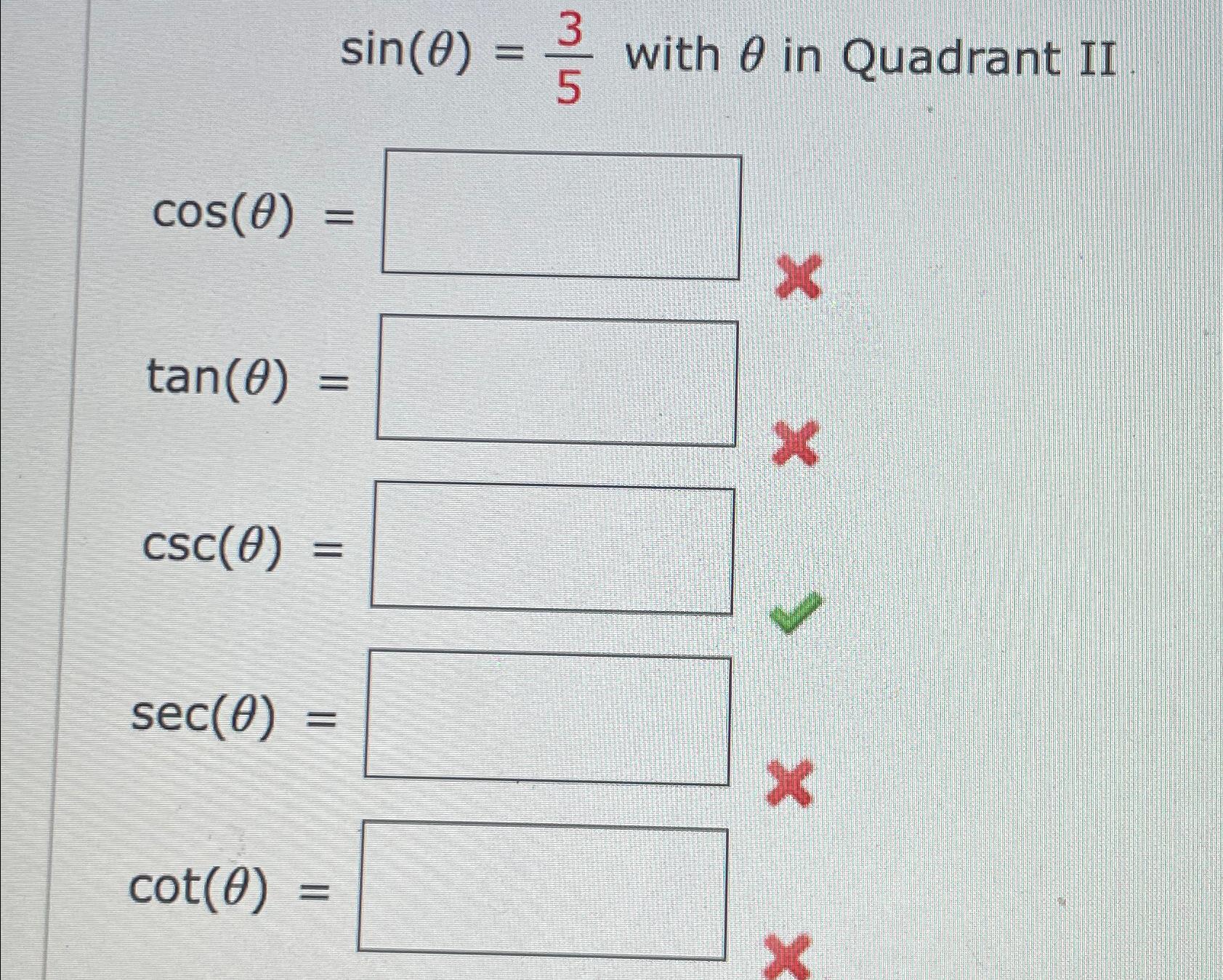 Solved sin(θ)=35 ﻿with θ ﻿in Quadrant | Chegg.com