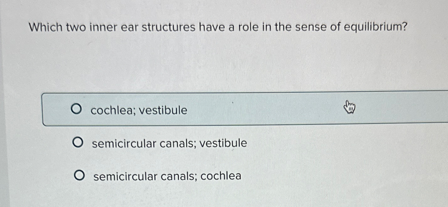 Solved Which two inner ear structures have a role in the | Chegg.com