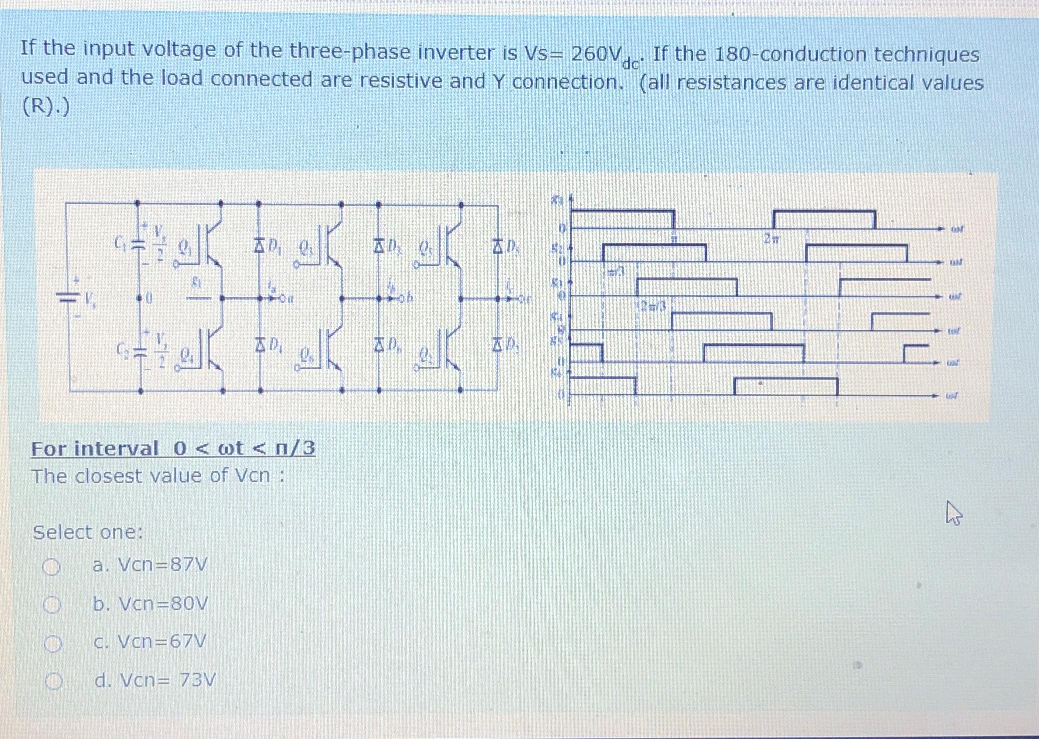 Solved If the input voltage of the three-phase inverter is | Chegg.com