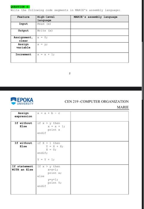 Solved QUESTION 6: Write the following code segments in | Chegg.com