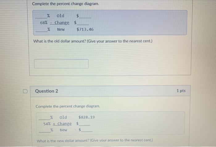 Solved Complete the percent change diagram % 68% % old $ | Chegg.com