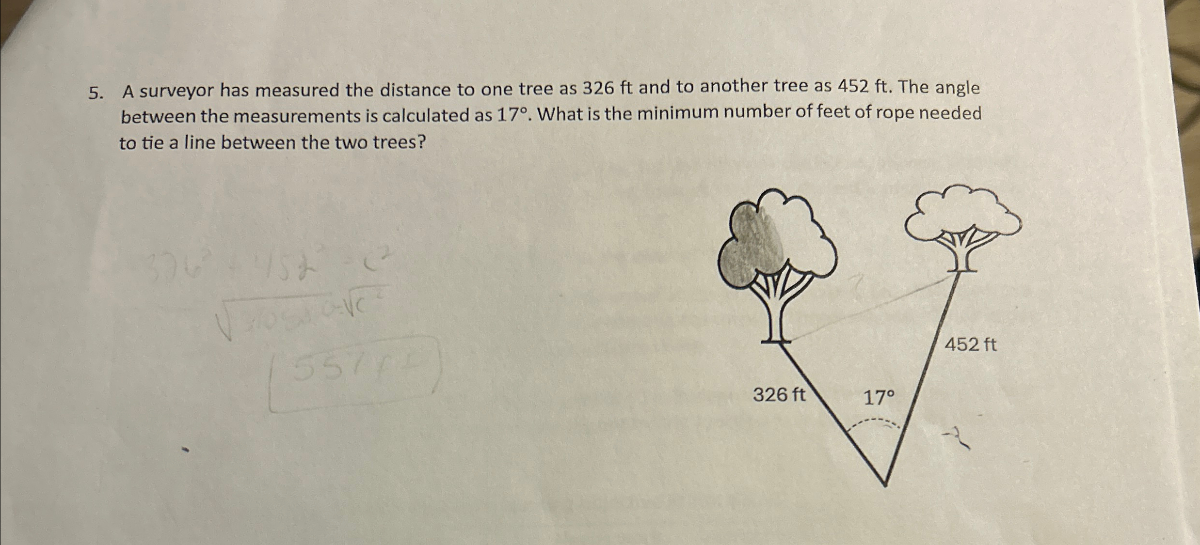 Solved A surveyor has measured the distance to one tree as | Chegg.com