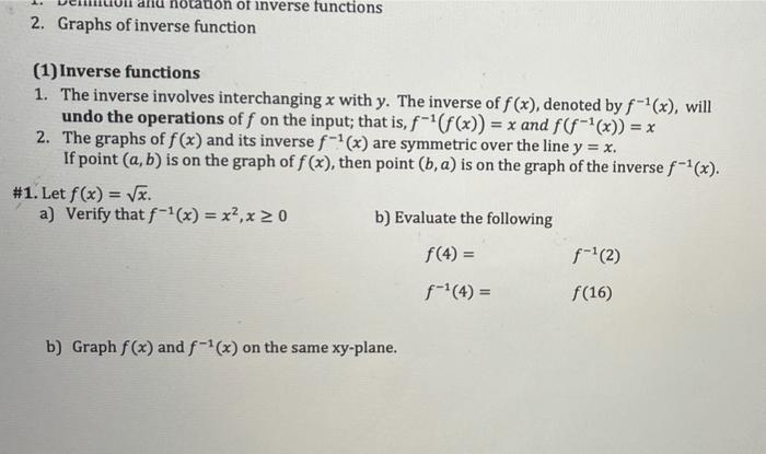 Solved notation of inverse functions 2. Graphs of inverse | Chegg.com