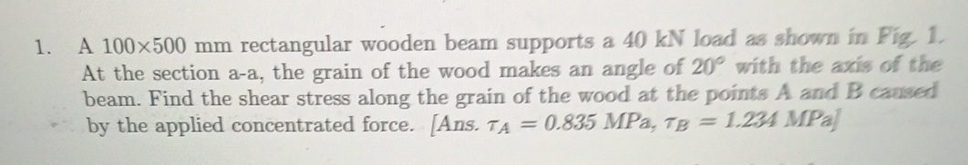 Solved A 100×500mm ﻿rectangular wooden beam supports a 40kN | Chegg.com