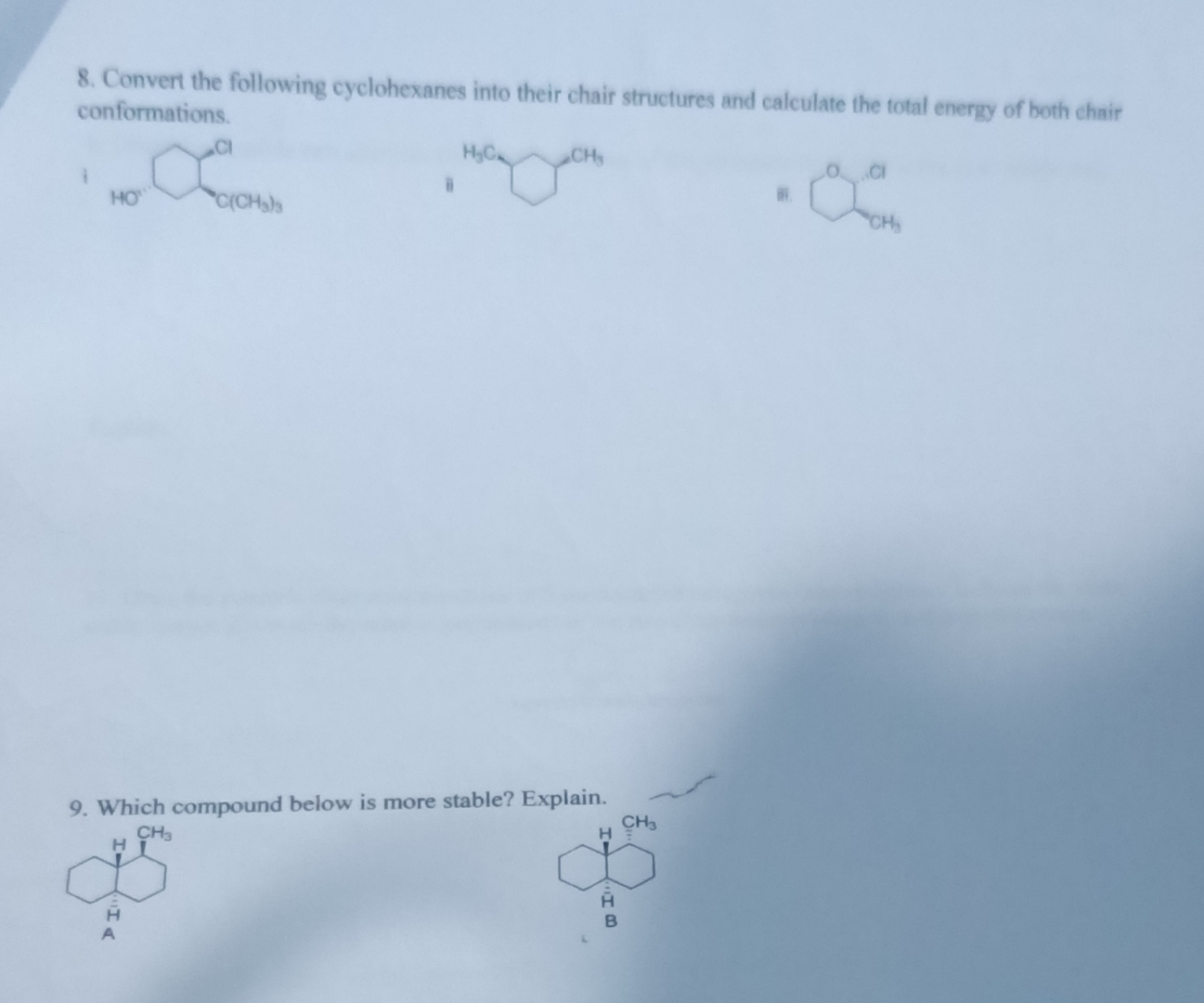Convert the following cyclohexanes into their chair | Chegg.com