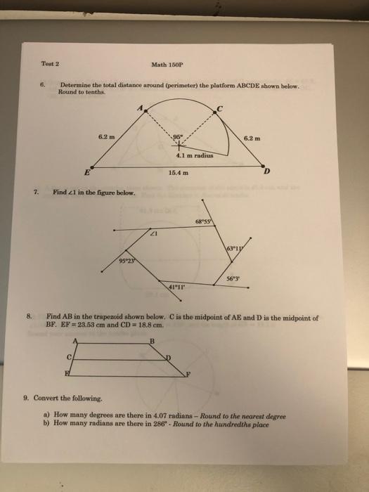Solved Test 2 Math 150P Determine the total distance around | Chegg.com
