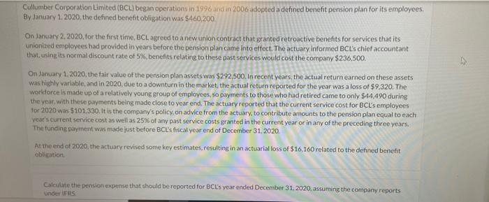 Solved Cullumber Corporation Limited (BCL) began operations | Chegg.com