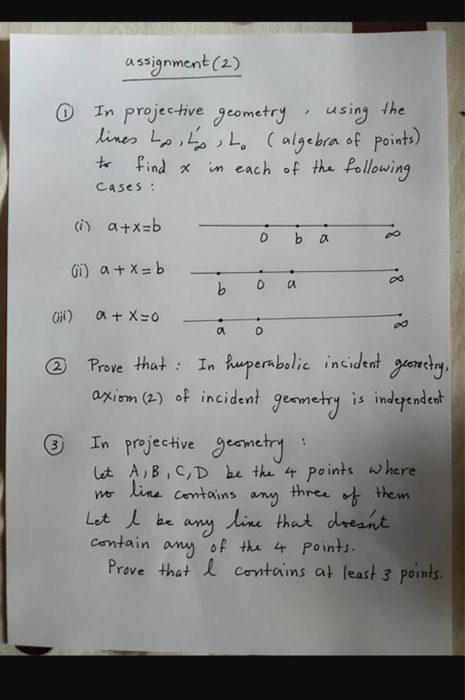 assignment (2) 0 using the In projective geometry | Chegg.com
