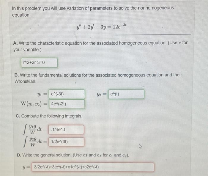 Solved In this problem you will use variation of parameters | Chegg.com