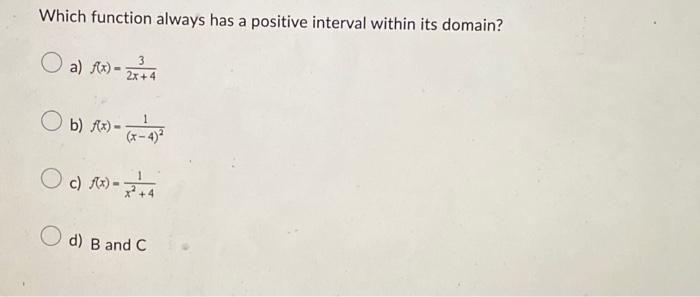Solved Which function always has a positive interval within | Chegg.com