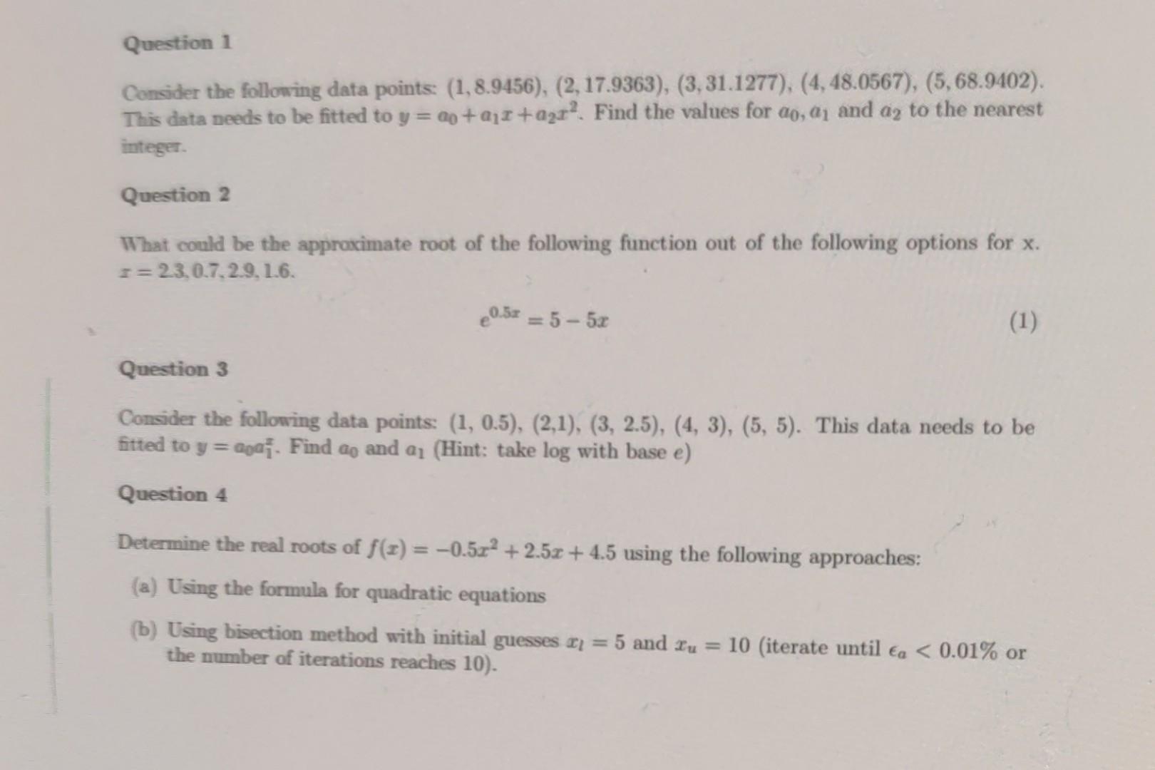 Solved Comsider the following data points: | Chegg.com