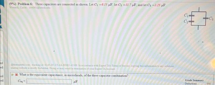 Solved (9\%) Problem 6: Three eapacitors are connected as | Chegg.com Solved (9\%) Problem 6: Three eapacitors are connected as | Chegg.com