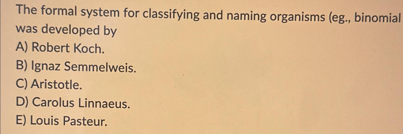 Solved The formal system for classifying and naming | Chegg.com