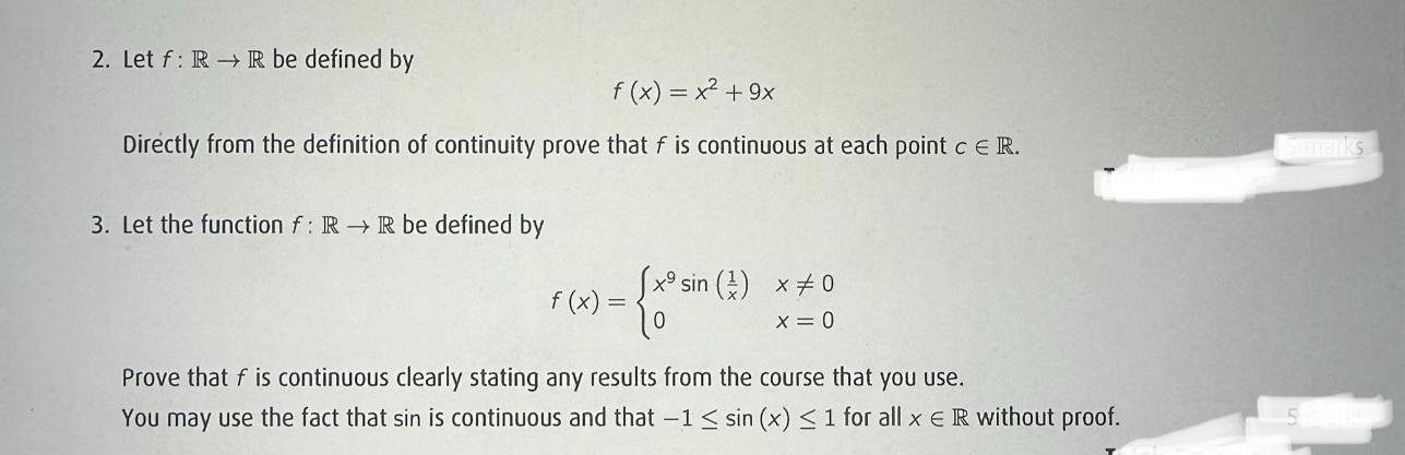 Solved Let f:R→R ﻿be defined byf(x)=x2+9xDirectly from the | Chegg.com