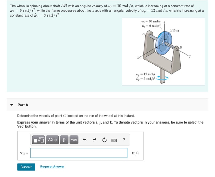 Solved The wheel is spinning about shaft AB with an angular | Chegg.com