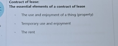 Solved Contract of lease:The essential elements of a | Chegg.com