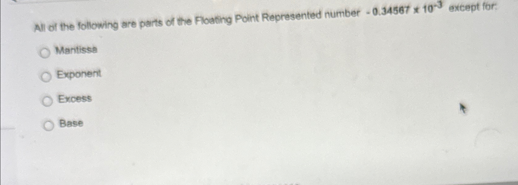 Solved All of the following are parts of the Floating Point | Chegg.com
