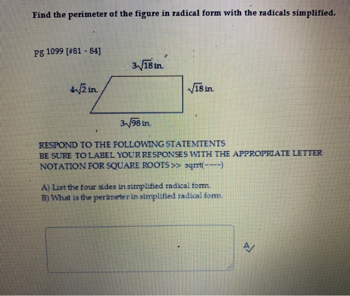 Solved Find the perimeter of the figure in radical form with | Chegg.com