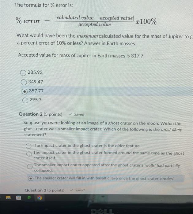 Solved The formula for % error is: % error = accepted value | Chegg.com