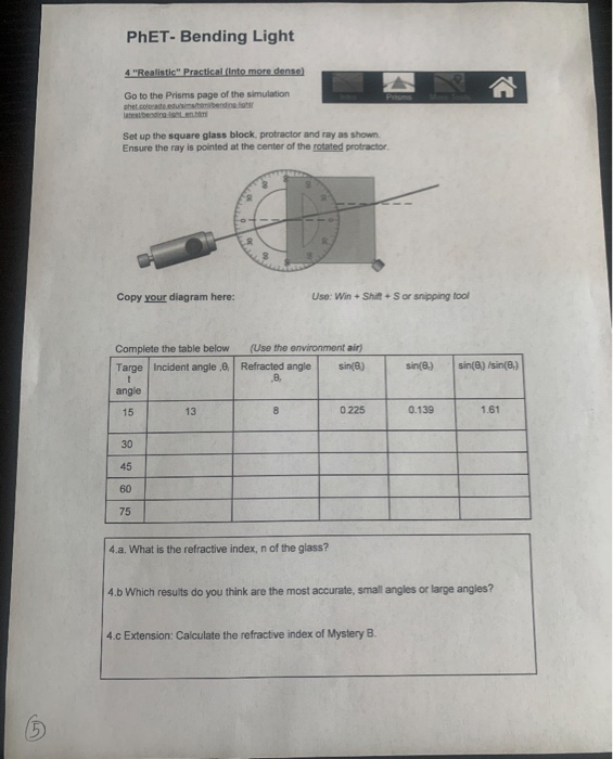 PhET- Bending Light 4 "Realistic Practical (Into more | Chegg.com