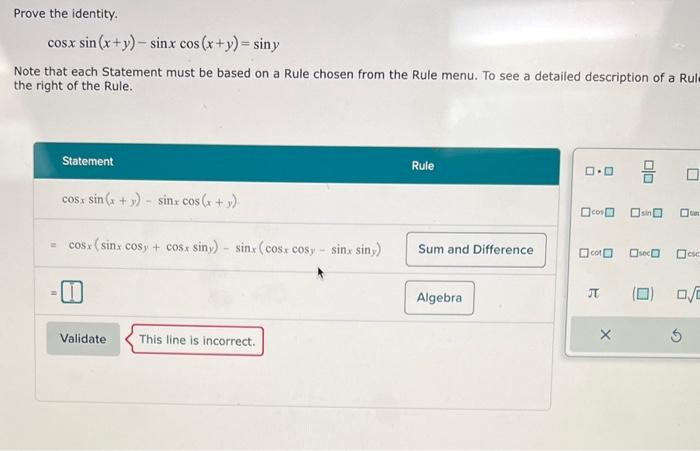 Solved Prove the identity. cosxsin(x+y)−sinxcos(x+y)=siny | Chegg.com