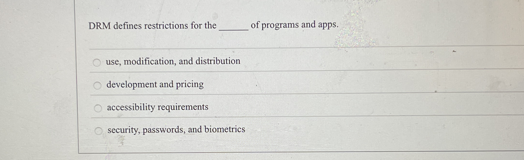 Solved DRM defines restrictions for the q, ﻿of programs and | Chegg.com