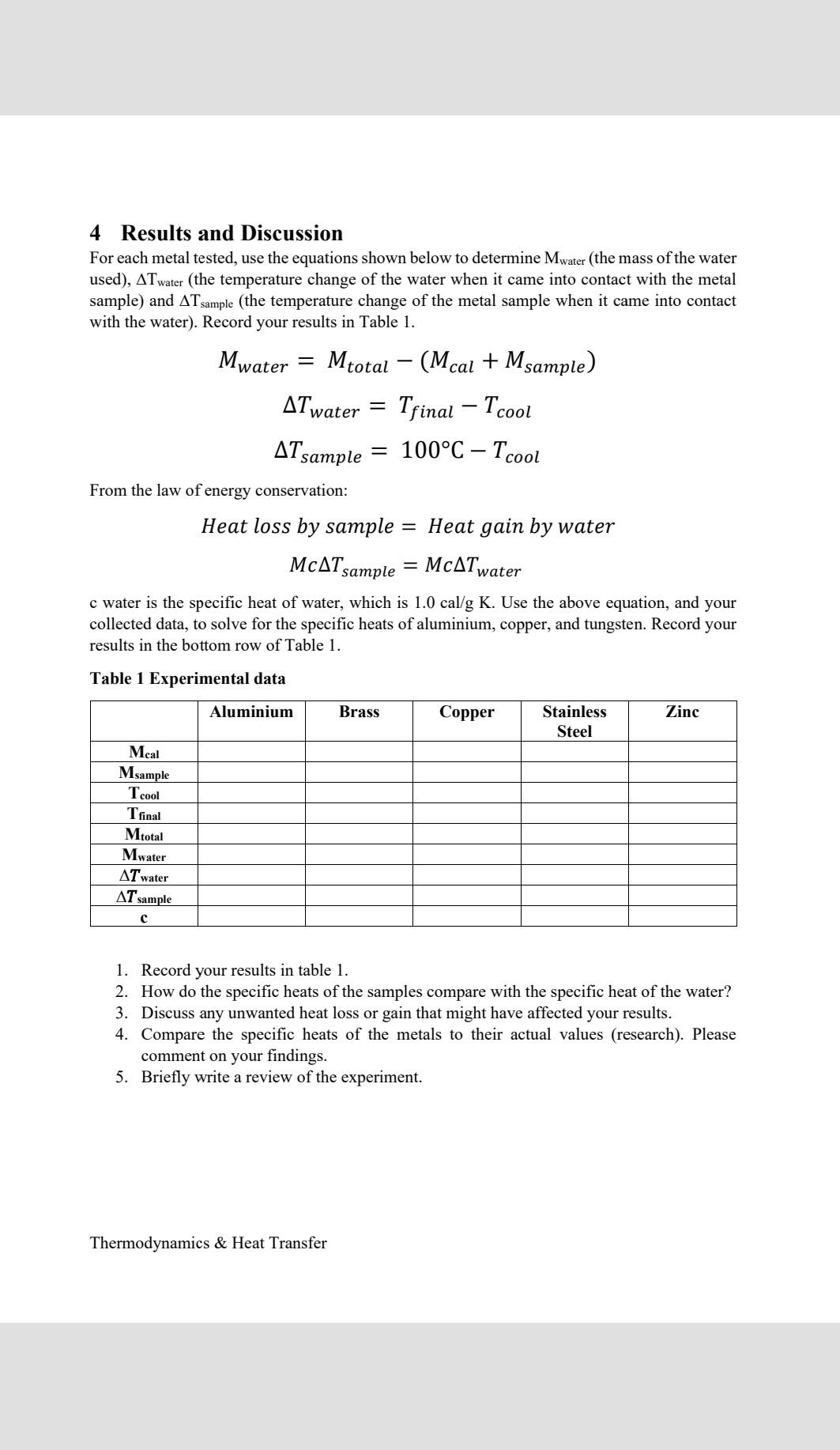 4 Results and Discussion For each metal tested, use | Chegg.com