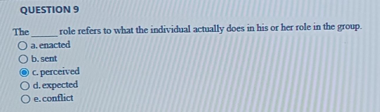 Solved The role refers to what the individual actually does | Chegg.com