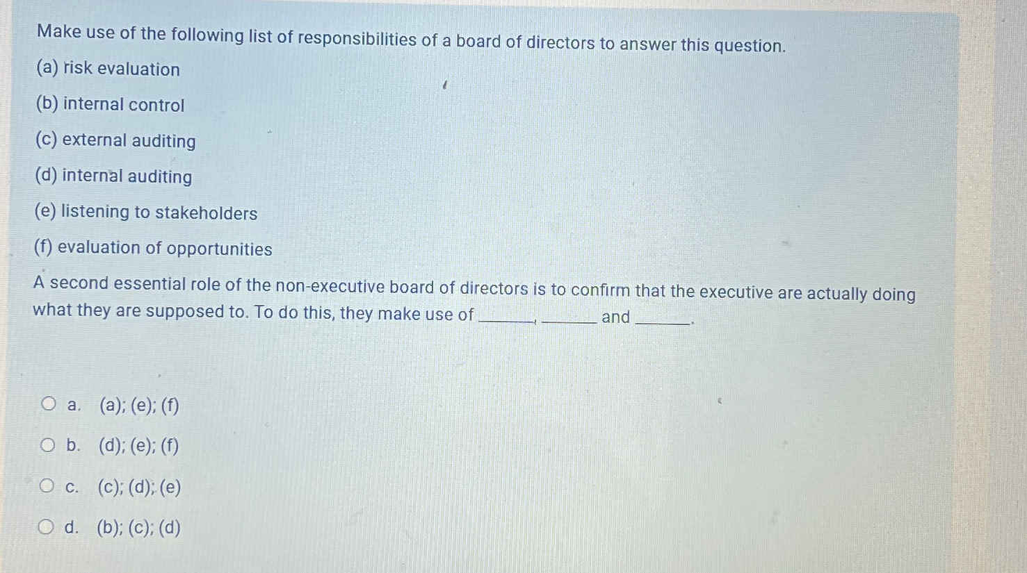 Solved Make use of the following list of responsibilities of | Chegg.com
