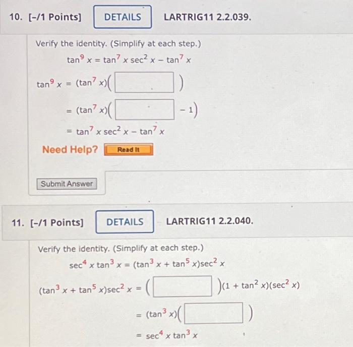 Solved Verify the identity. (Simplify at each step.) | Chegg.com