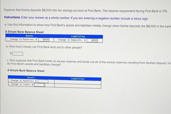 Solved Suppose that Kesha deposits $8,000 into her savings | Chegg.com