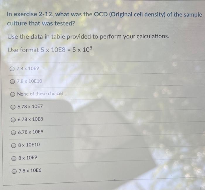 Solved In exercise 2-12, what was the OCD (Original cell | Chegg.com