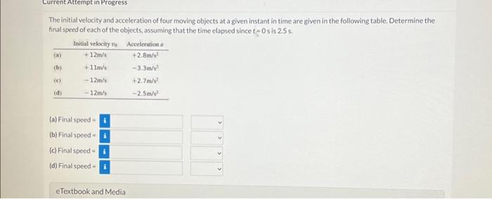 Solved The Initial Velocity And Acceleration Of Four Moving