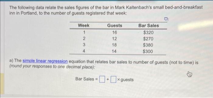 Solved The Following Data Relate The Sales Figures Of The
