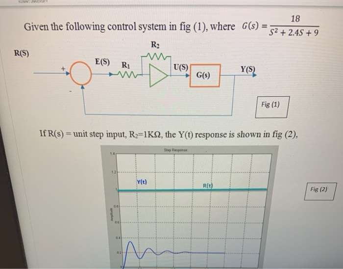 Solved 18 Given the following control system in fig (1), | Chegg.com