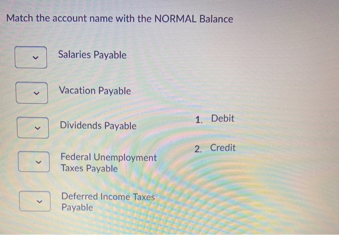 Solved Match the account name with the NORMAL Balance | Chegg.com
