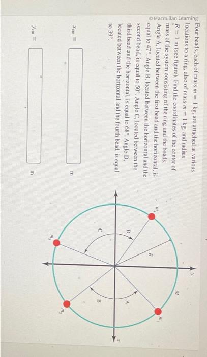 Solved Four beads, each of mass m=1 kg, are attached at | Chegg.com