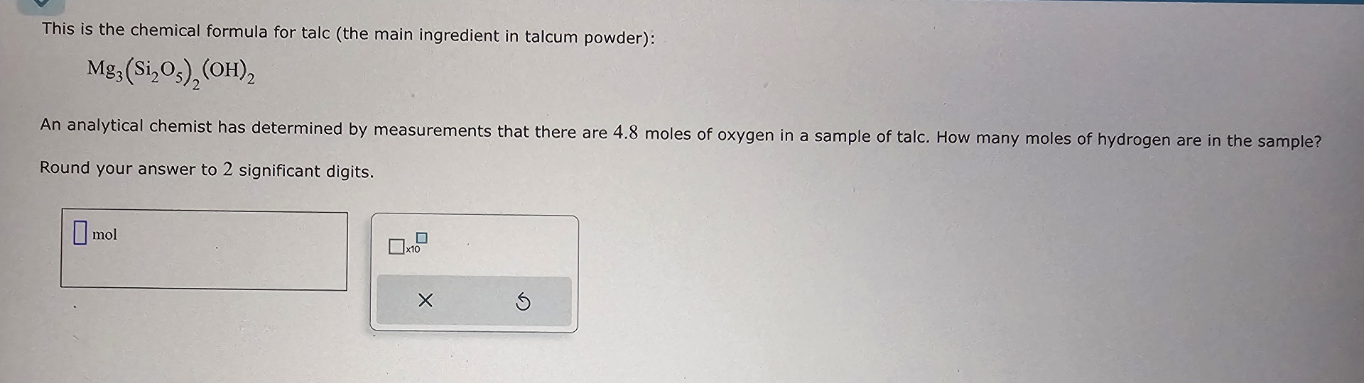 Solved This is the chemical formula for talc (the main | Chegg.com