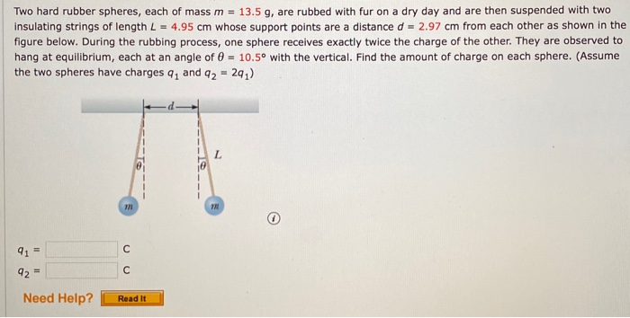 Solved Two hard rubber spheres, each of mass m = 13.5 g, are | Chegg.com